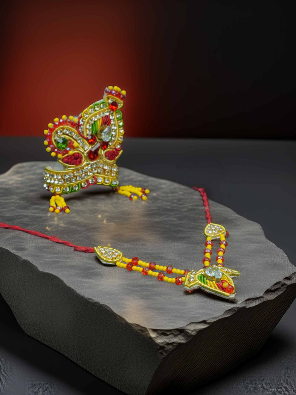 Colorful Vibrant Mukur Mala Shringar Set for Kanha Ji | OM Poshak