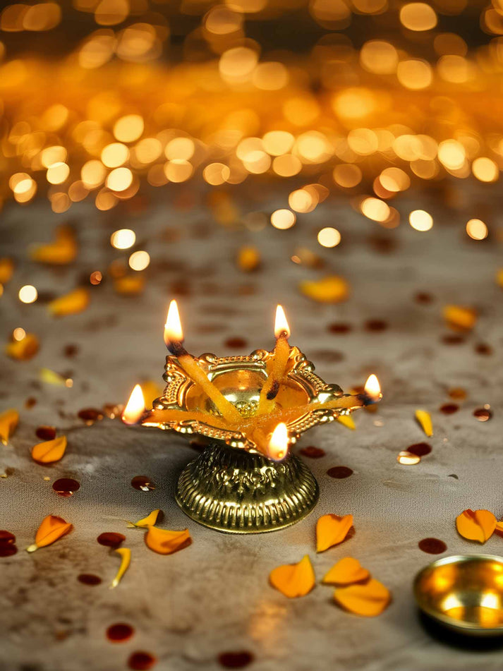 5 Face Brass Diya for Your Mandir | OM Poshak